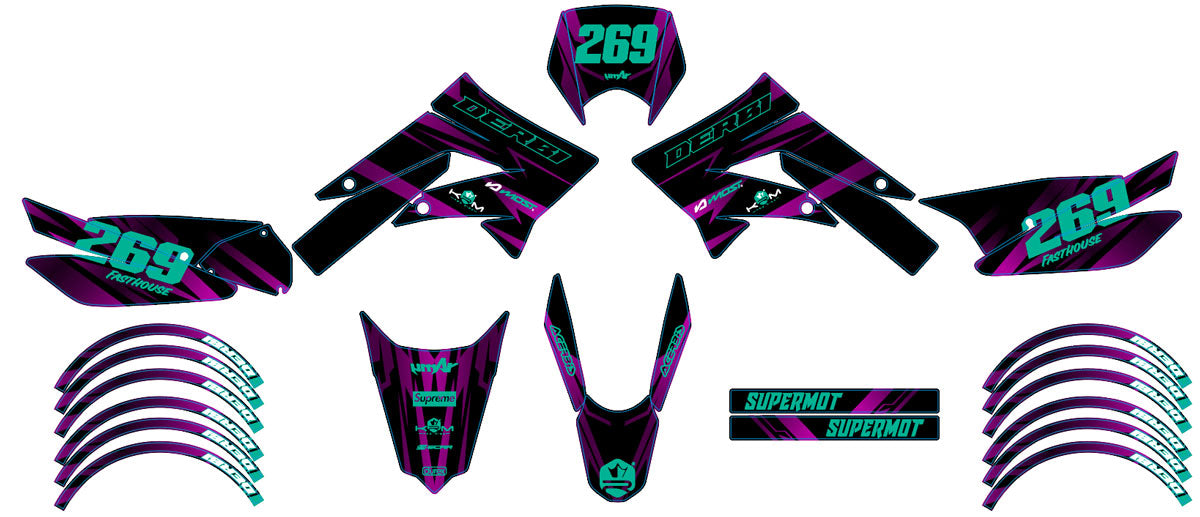 50cc Graphic decals Derbi Senda X-treme Purple Rain – Intense and ...
